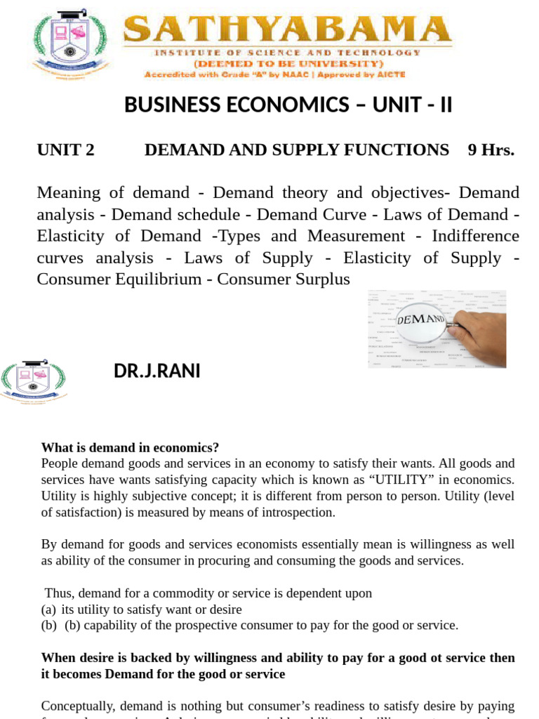 Business Economics - Unit II - DEMAND SUPPLY | PDF | Demand | Supply ...