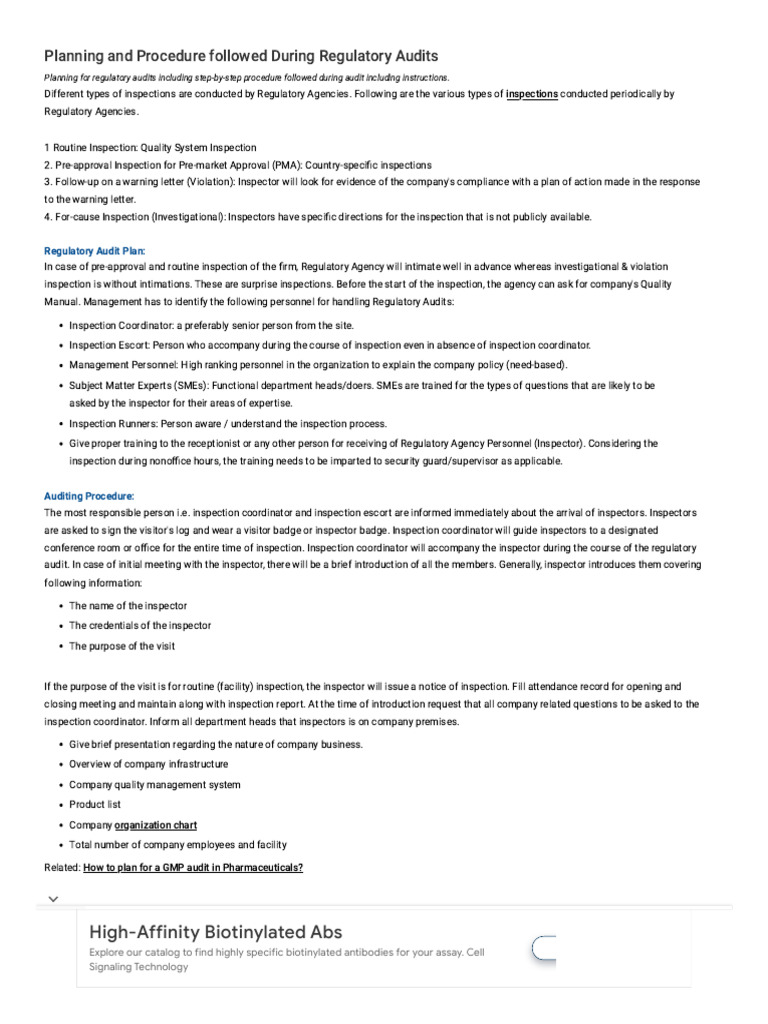 Regulatory Audit Planning Procedures | PDF | Audit | Regulatory Compliance