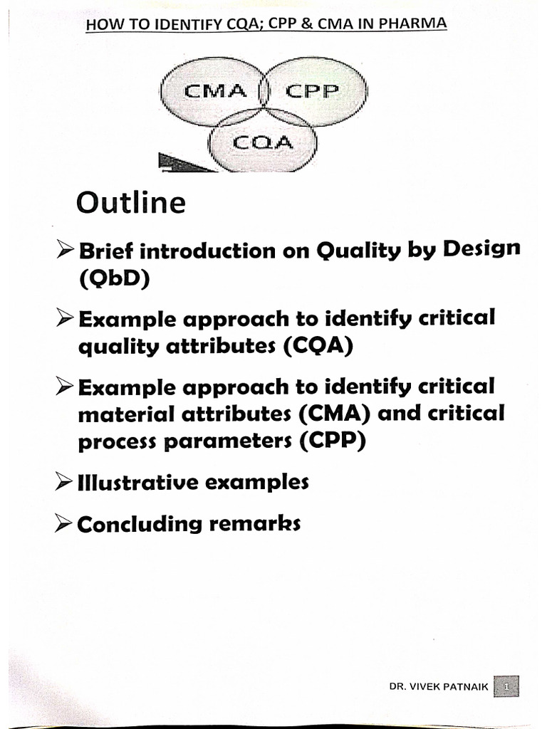 How To Identify CQA, CPP and CMA in Pharma | PDF