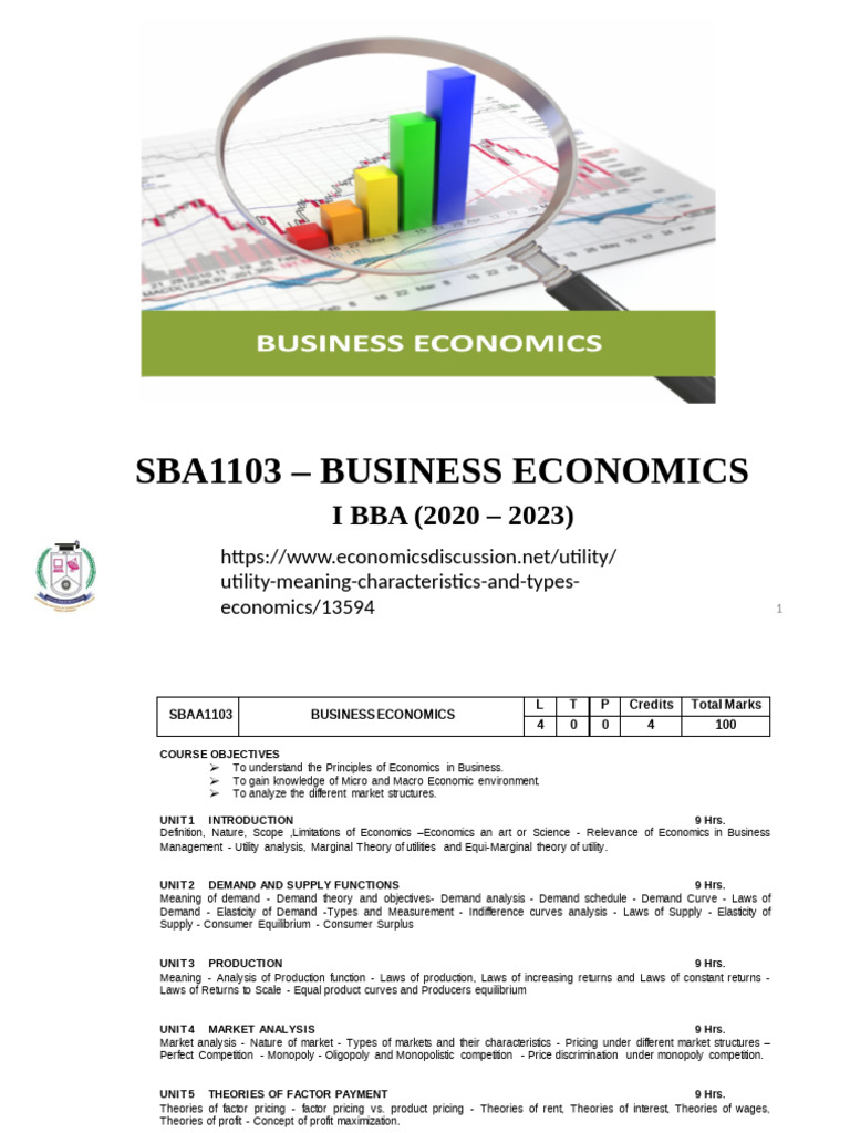 BUSINESS ECONOMICS (SBAA1103) Unit 1 | PDF | Economics | Utility