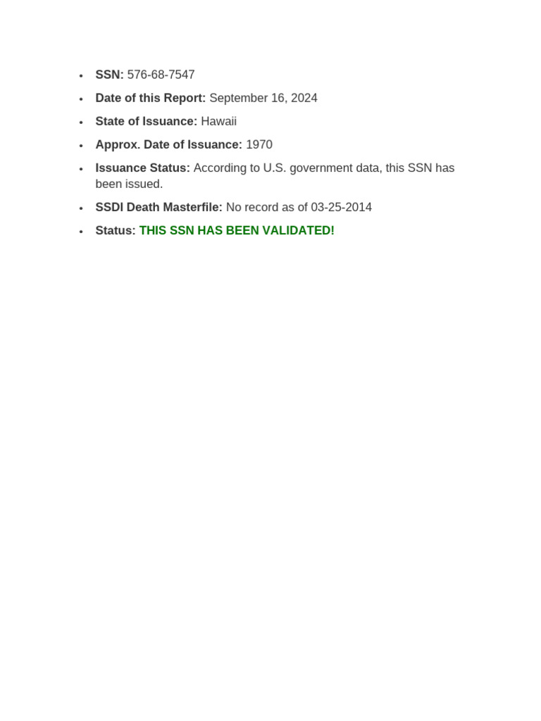 SSN: Date of This Report: State of Issuance: Approx. Date of Issuance ...
