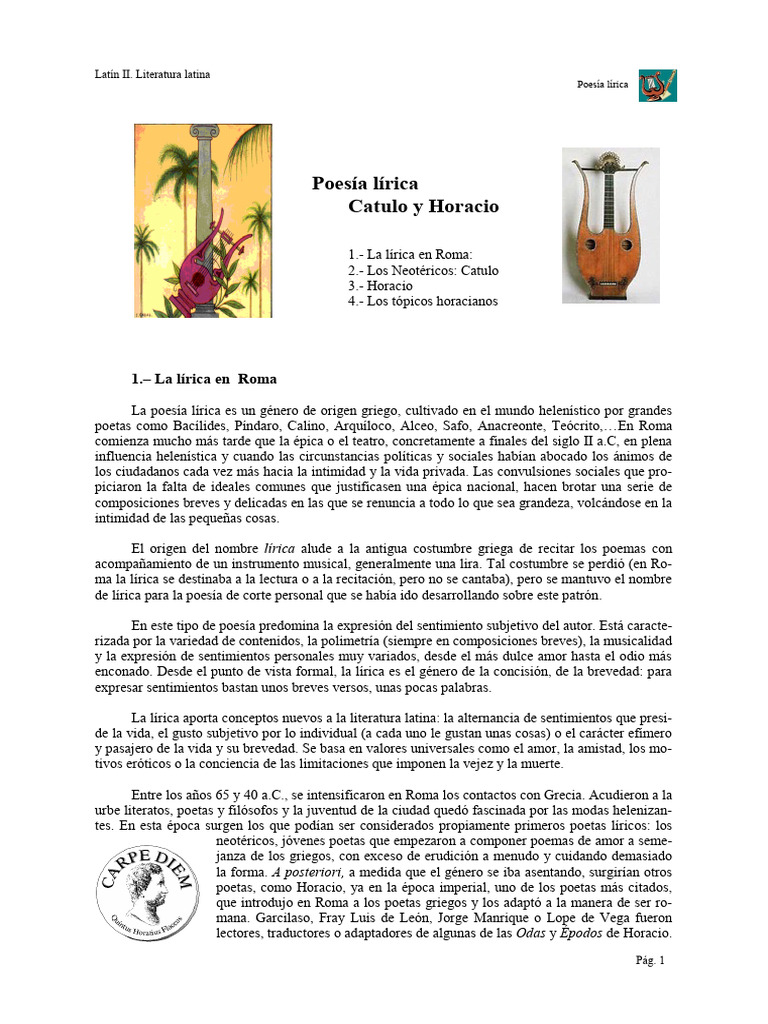 Catulo y Horacio: Poesía Lírica en Roma | PDF | Poesía lírica | Horacio