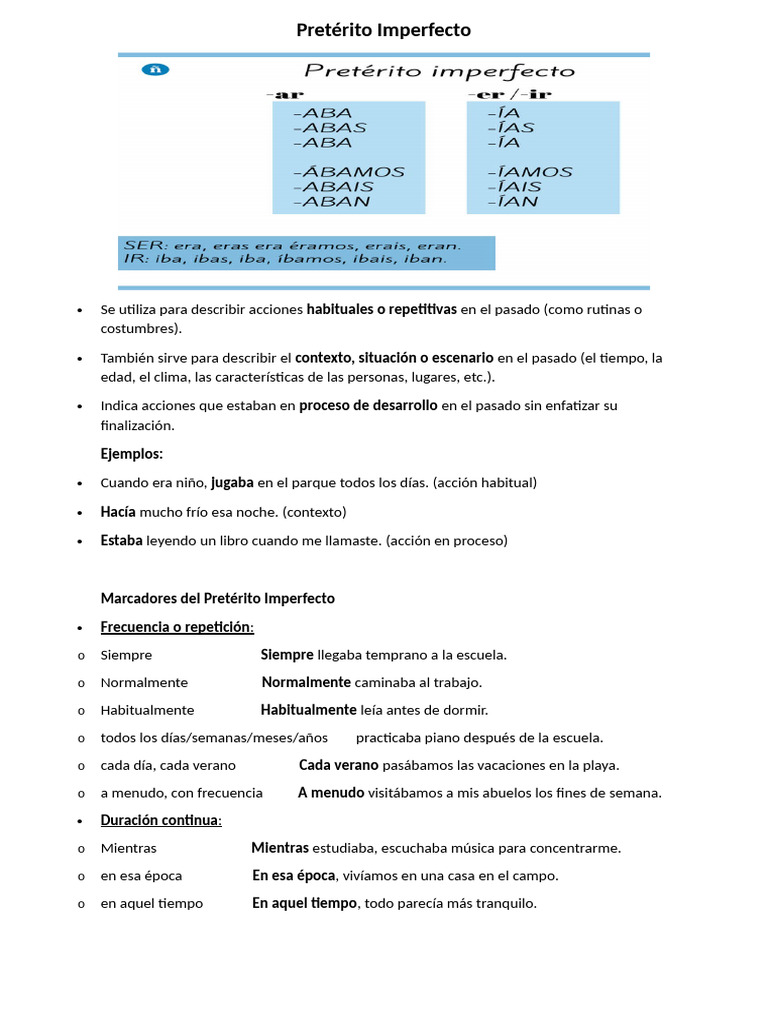 Uso del Pretérito Imperfecto e Indefinido | PDF