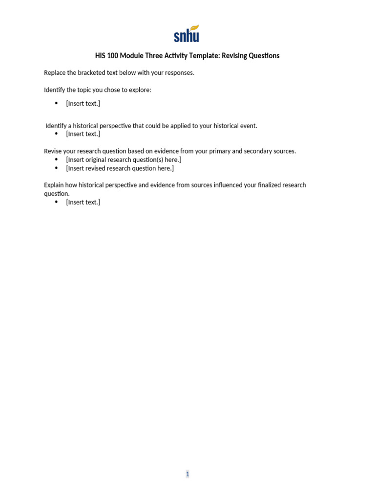 HIS 100 Research Question Revision Guide | PDF