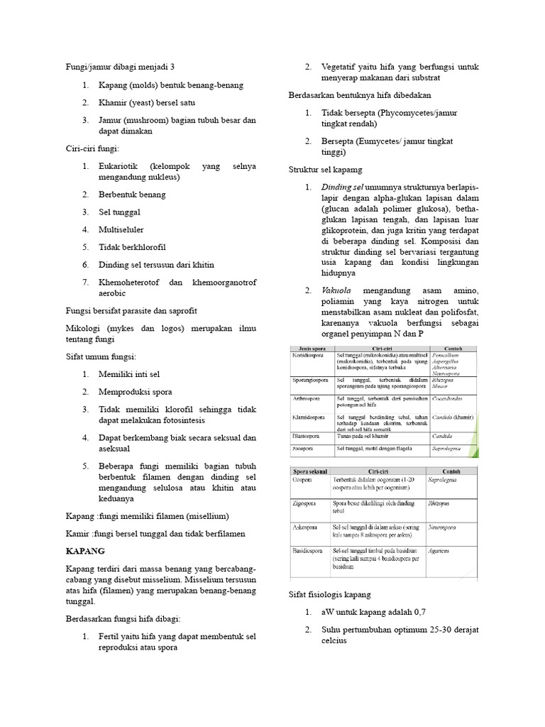 Ciri dan Klasifikasi Fungi: Kapang, Khamir, Jamur | PDF