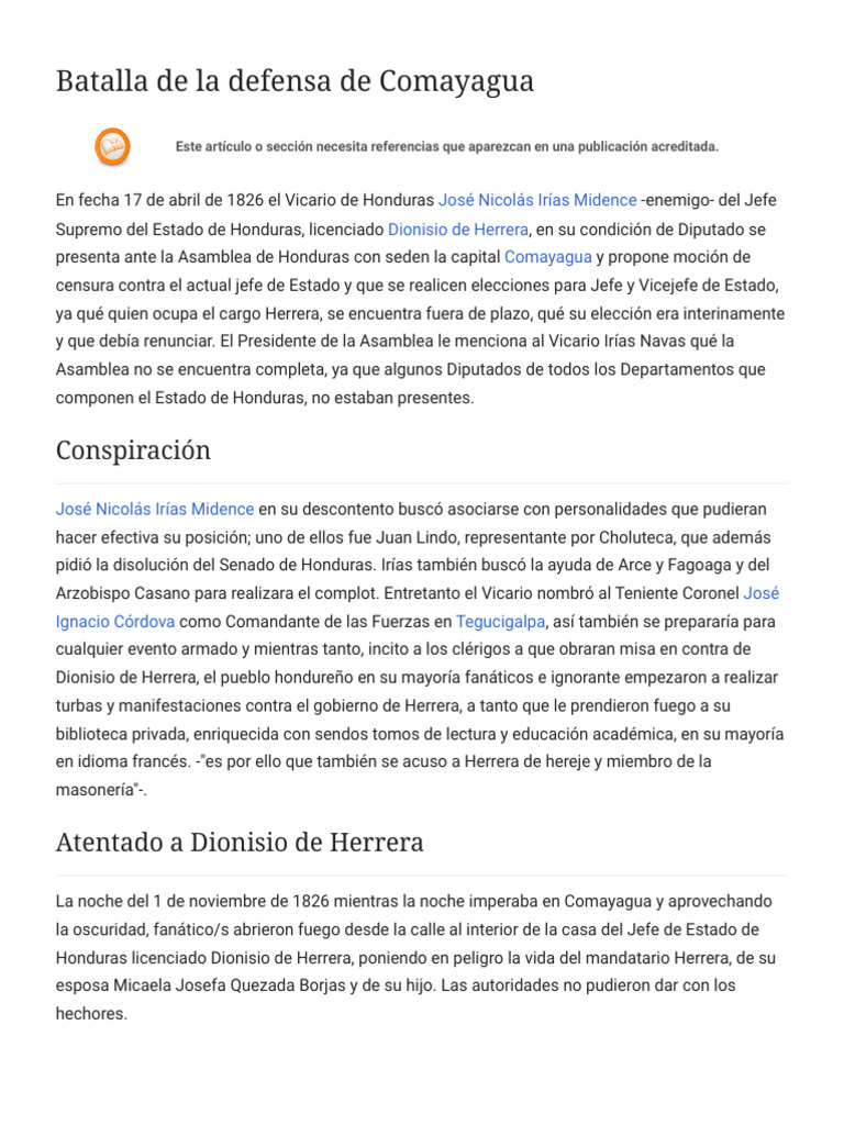 Batalla de La Defensa de Comayagua - Wikipedia, La Enciclopedia Libre | PDF | Centroamérica ...