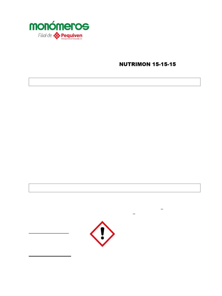Fertilizante NUTRIMON 15-15-15: Seguridad y Usos | PDF | Amoníaco | Agua