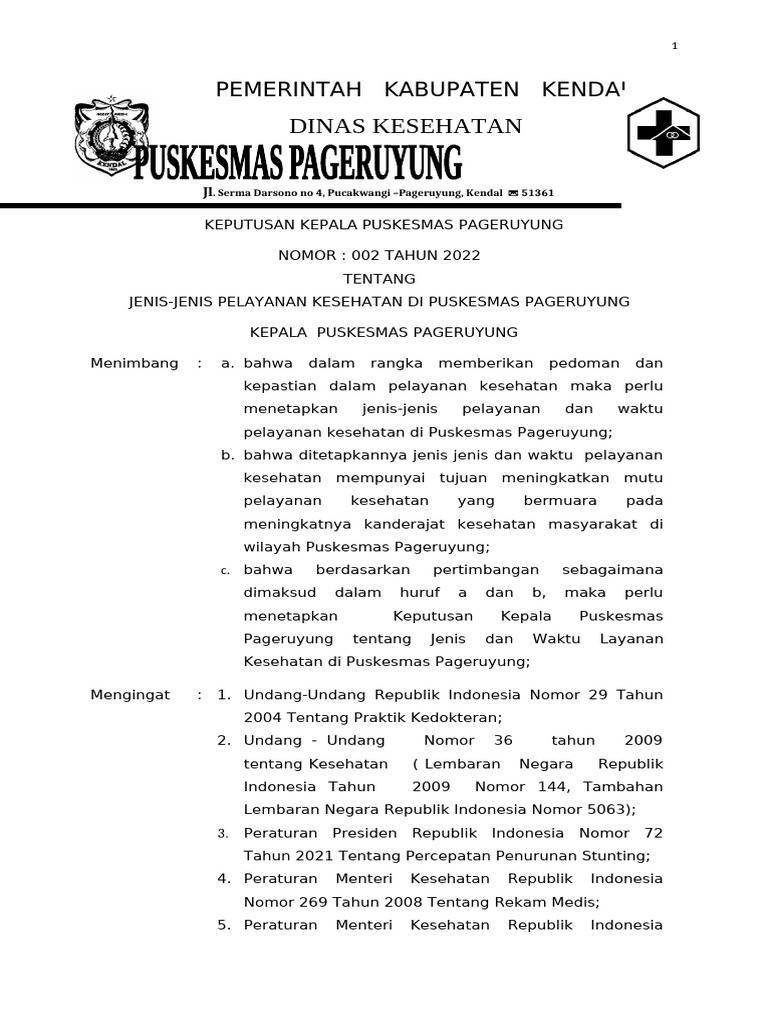 SK Jenis Jenis Pelayanan | PDF