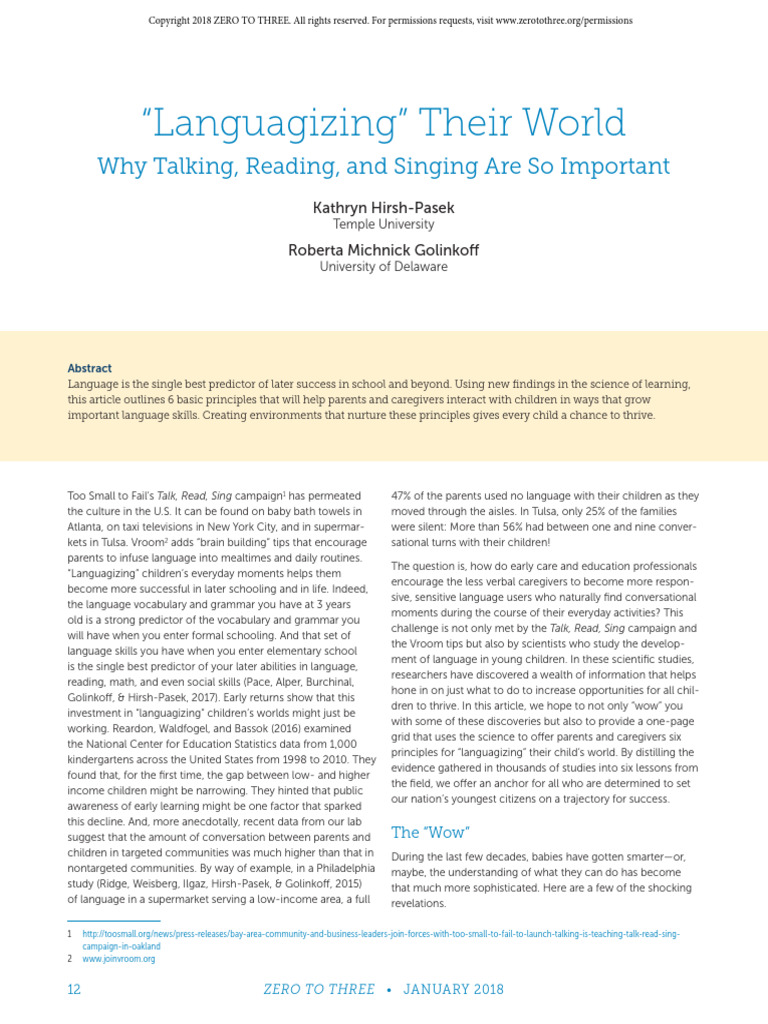 Journal Article - Languagizing Their World - Why Talking Reading and ...