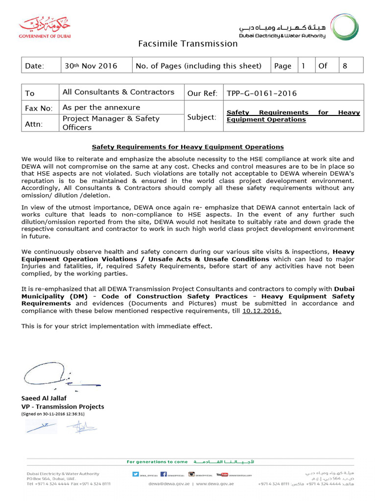 TPP-G-0161-2016 - Safety Requirements For Heavy Equipment Operations | PDF | Safety | Road