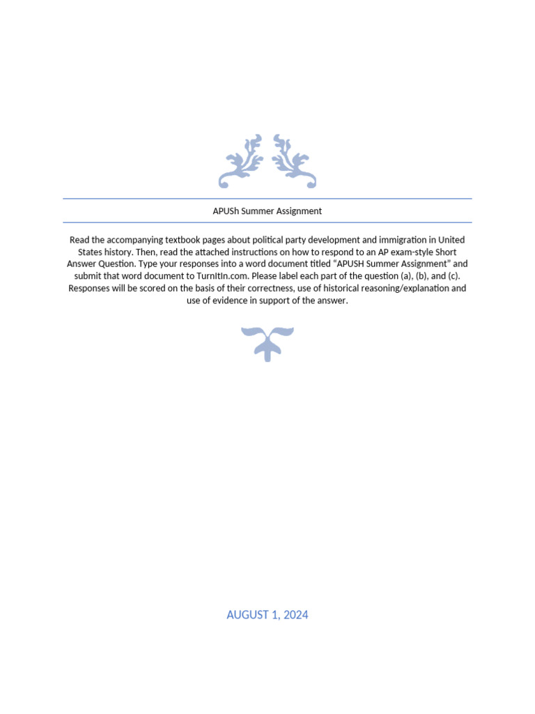 APUSH_Summer_Assignment_2024 | PDF