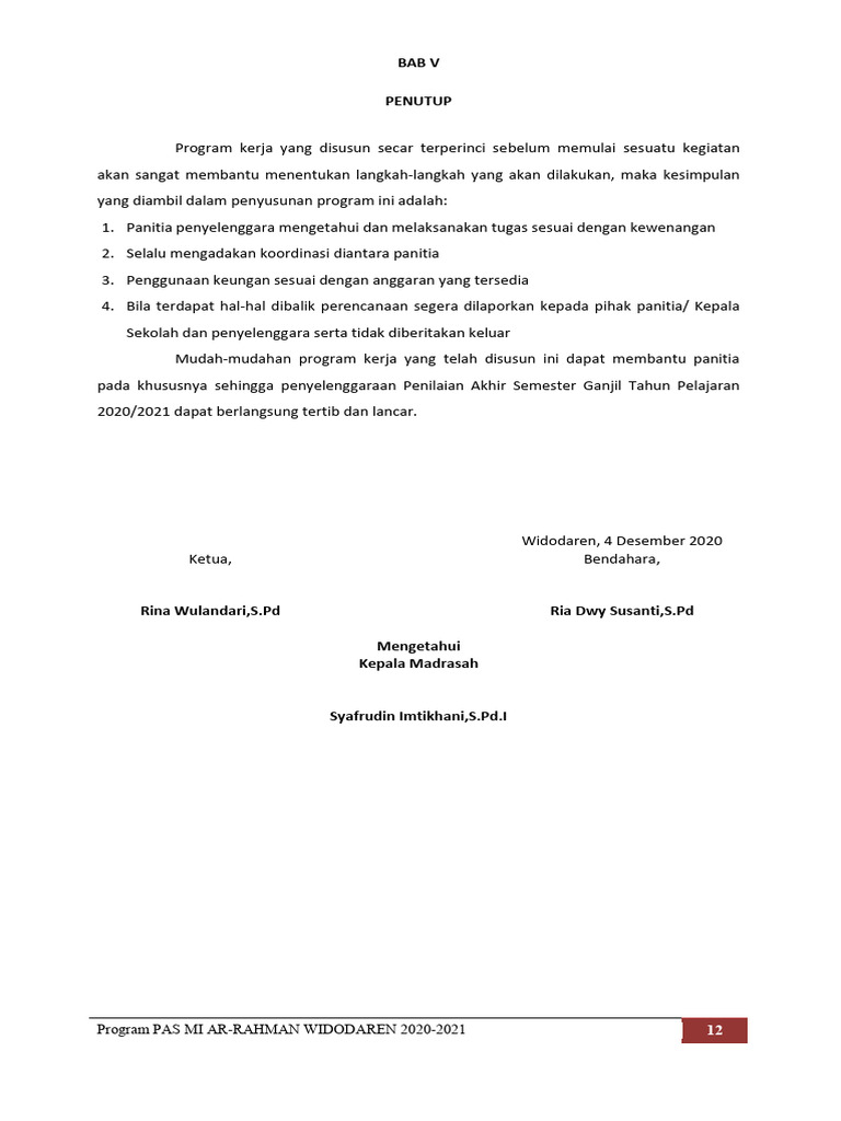 Program Kerja PAS Ganjil 2024 | PDF