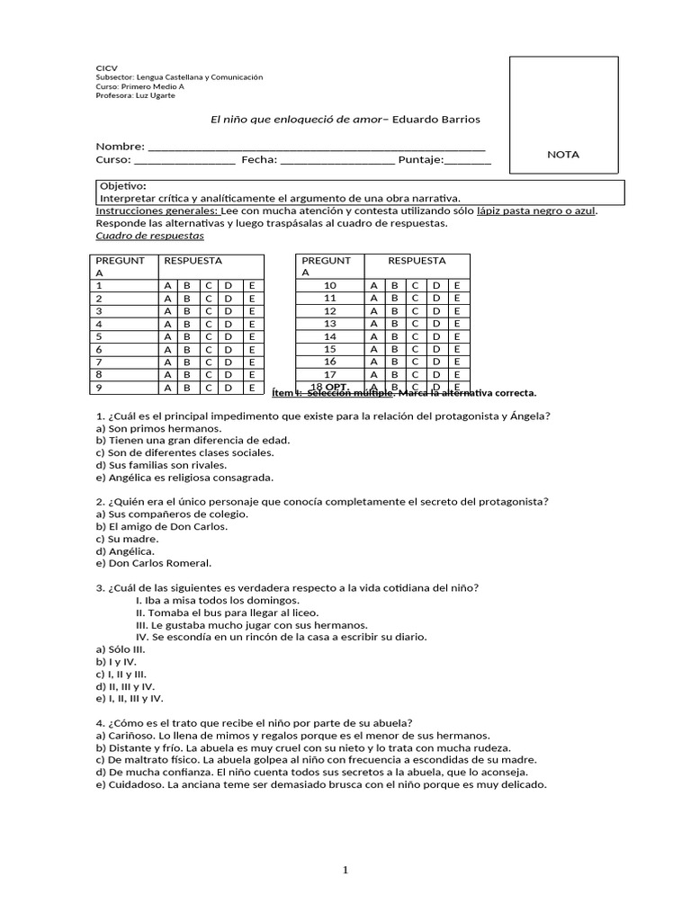 Prueba El Niño Que Enloqueció de Amor | PDF