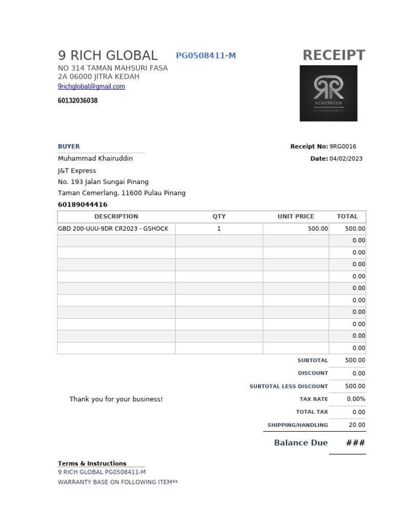 Receipt Gshock | PDF