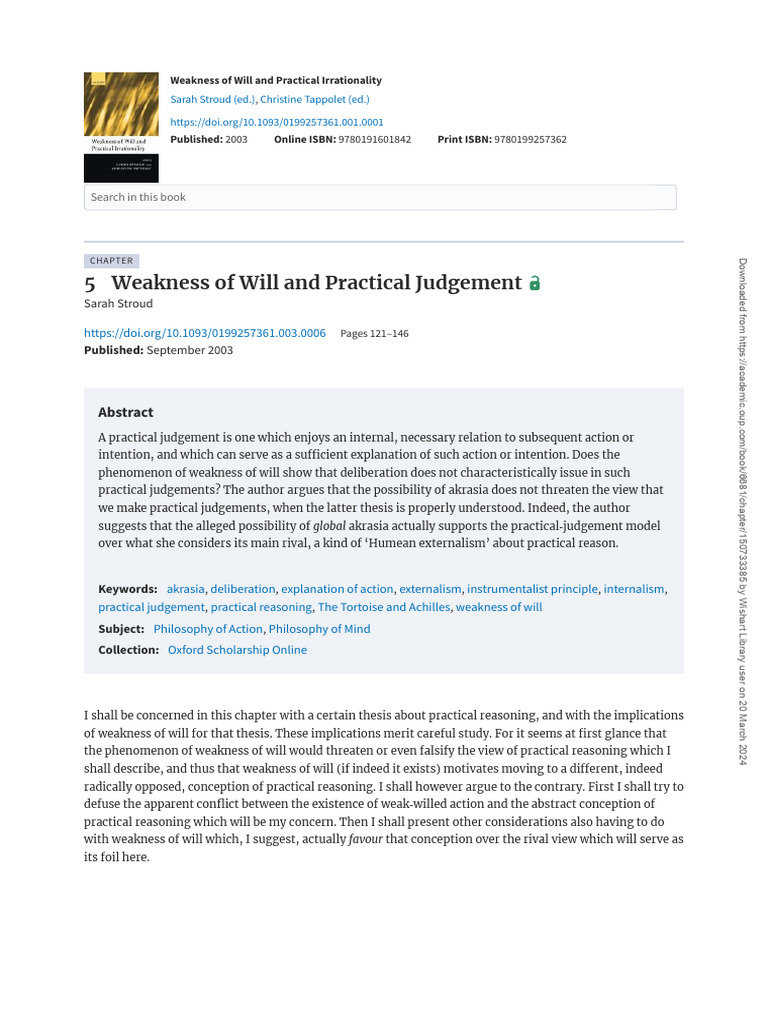 5 Weakness of Will and Practical Judgement: Search in This Book | PDF ...