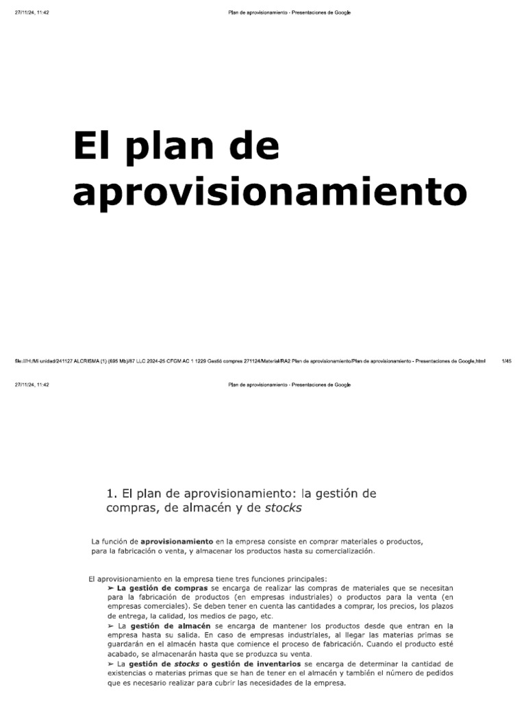 Plan de Aprovisionamiento (RA2+RA3) | PDF