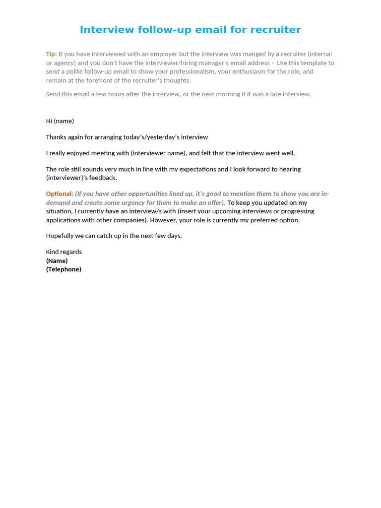 Interview Follow Up - Recruiter | PDF