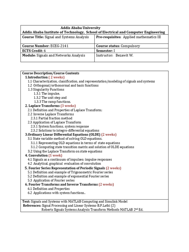 Signals and Systems Analysis Course | PDF