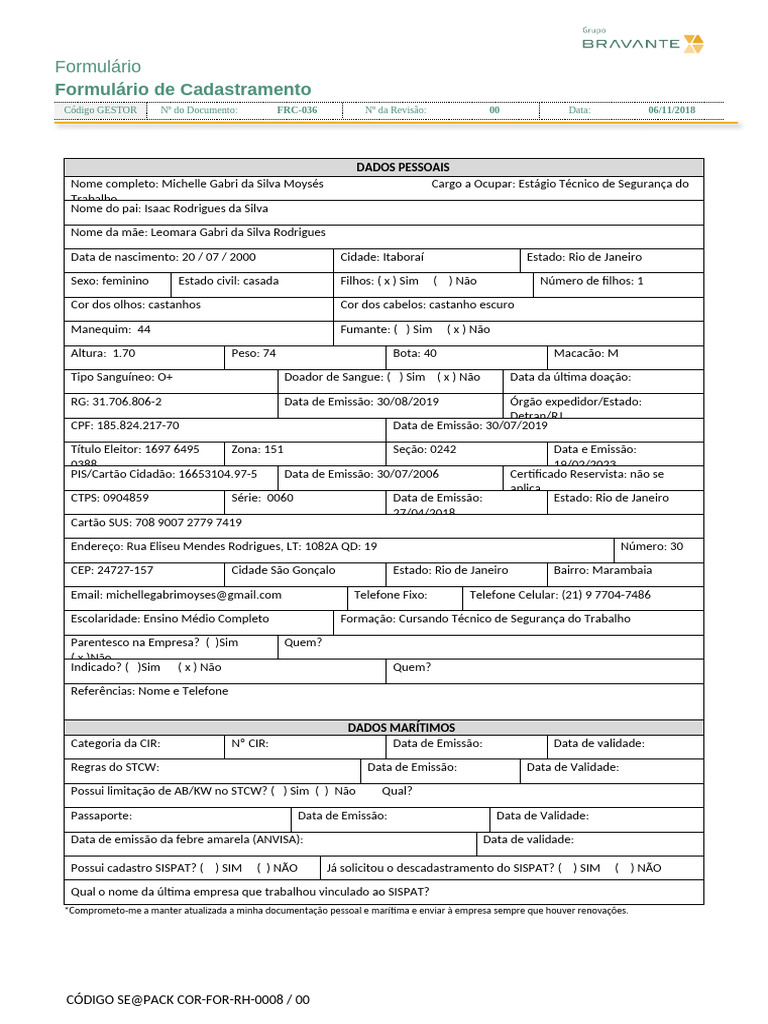 FICHA DE CADASTRo | PDF