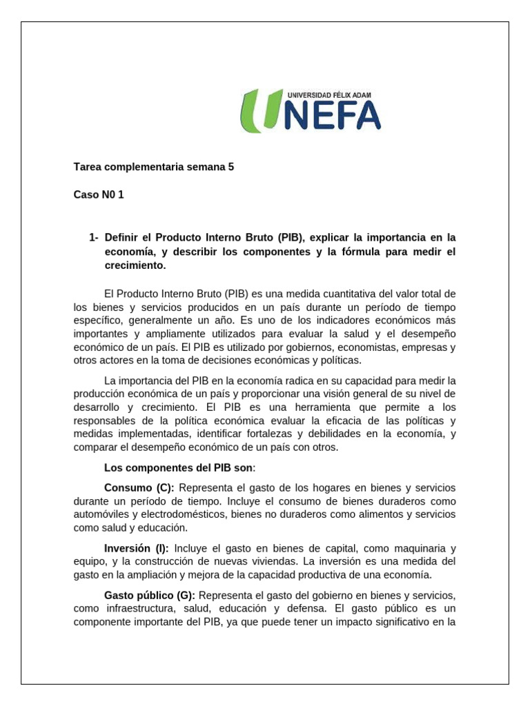 Tarea Complementaria Semana 5 | PDF | Producto Interno Bruto | Crecimiento económico
