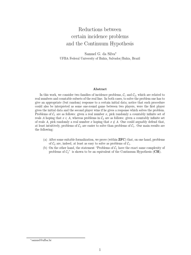 Reductions between certain incidence problems and the Continuum ...