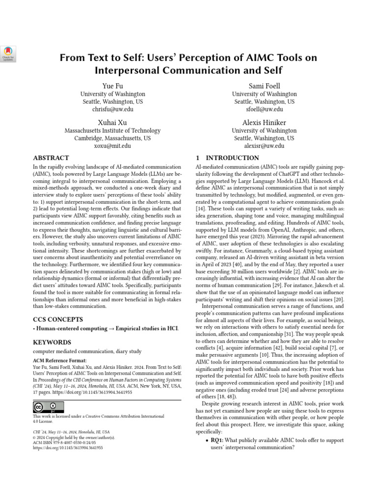 From Text To Self: Users' Perception of Aimc Tools On Interpersonal ...