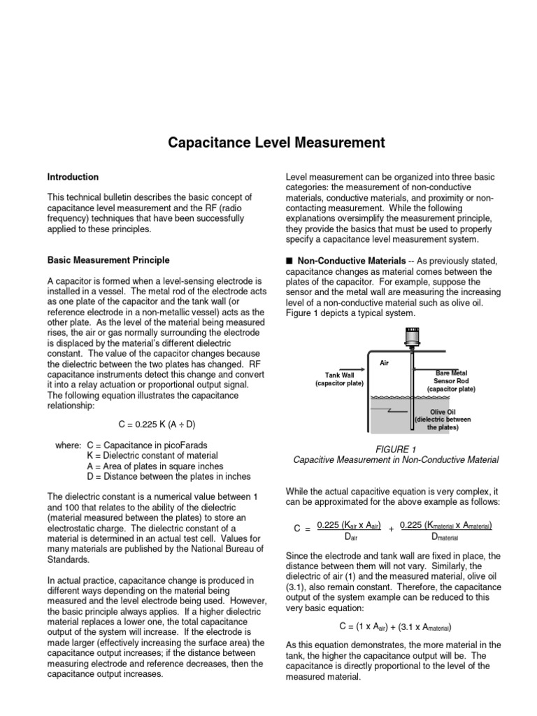Capacitance Level Measurement Guide | PDF | Capacitor | Capacitance