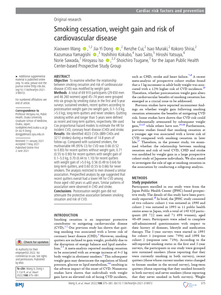 Smoking Cessation, Weight Gain | PDF | Cardiovascular Diseases | Coronary Artery Disease