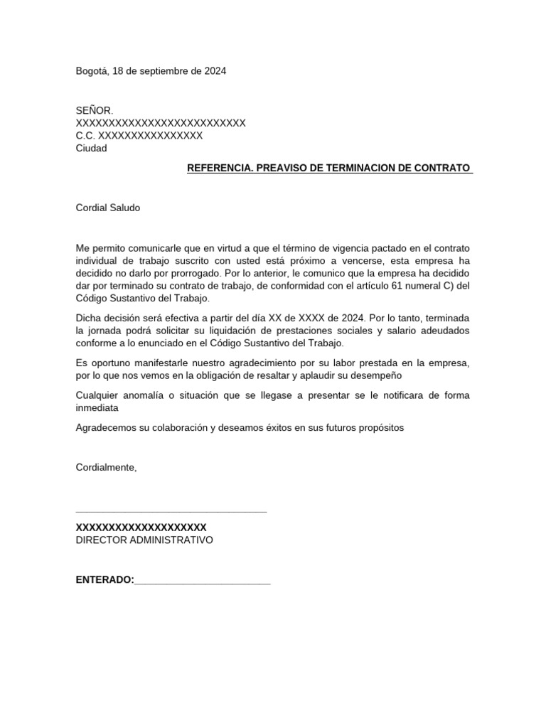 NOTIFICACION NO RENOVACION DE CONTRATO | PDF NOTIFICACION NO RENOVACION DE CONTRATO | PDF