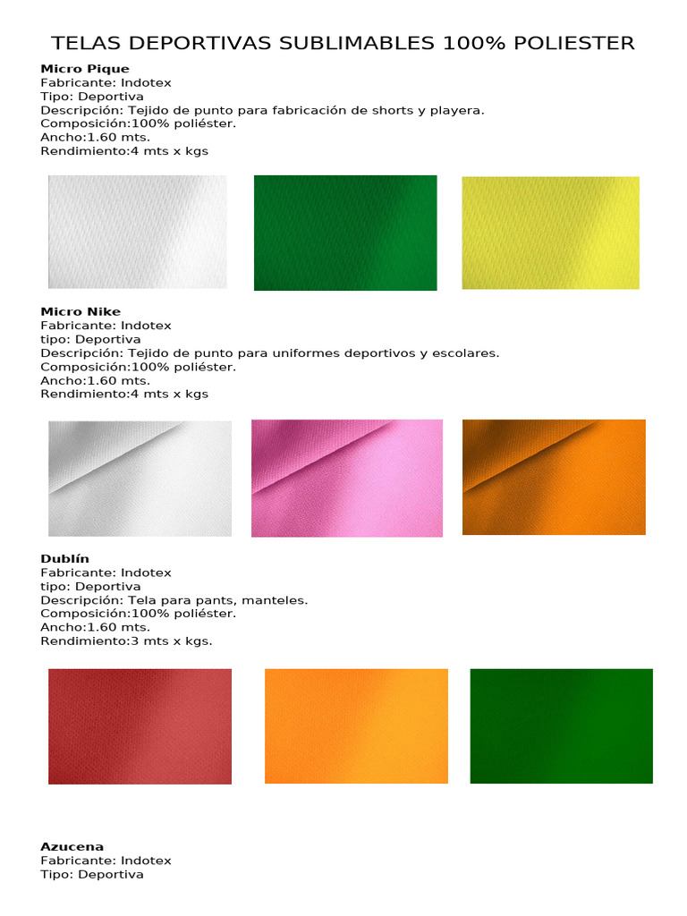 TELAS DEPORTIVAS SUBLIMABLES 100 | PDF