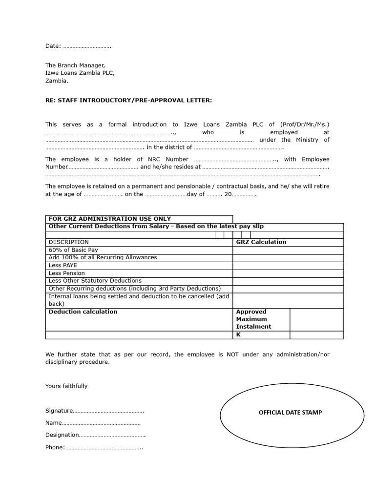Introductory Letter for Izwe Loans | PDF