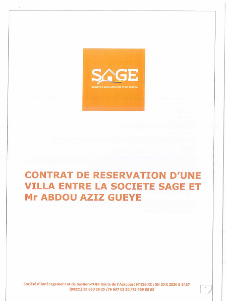 Contrat de Reservation Abdou Aziz Gueye | PDF