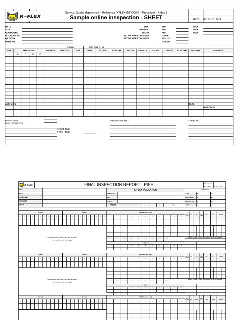 KGM Qms Fo 09a On Line QC Form Pipe Sheet | PDF | Mechanical ...