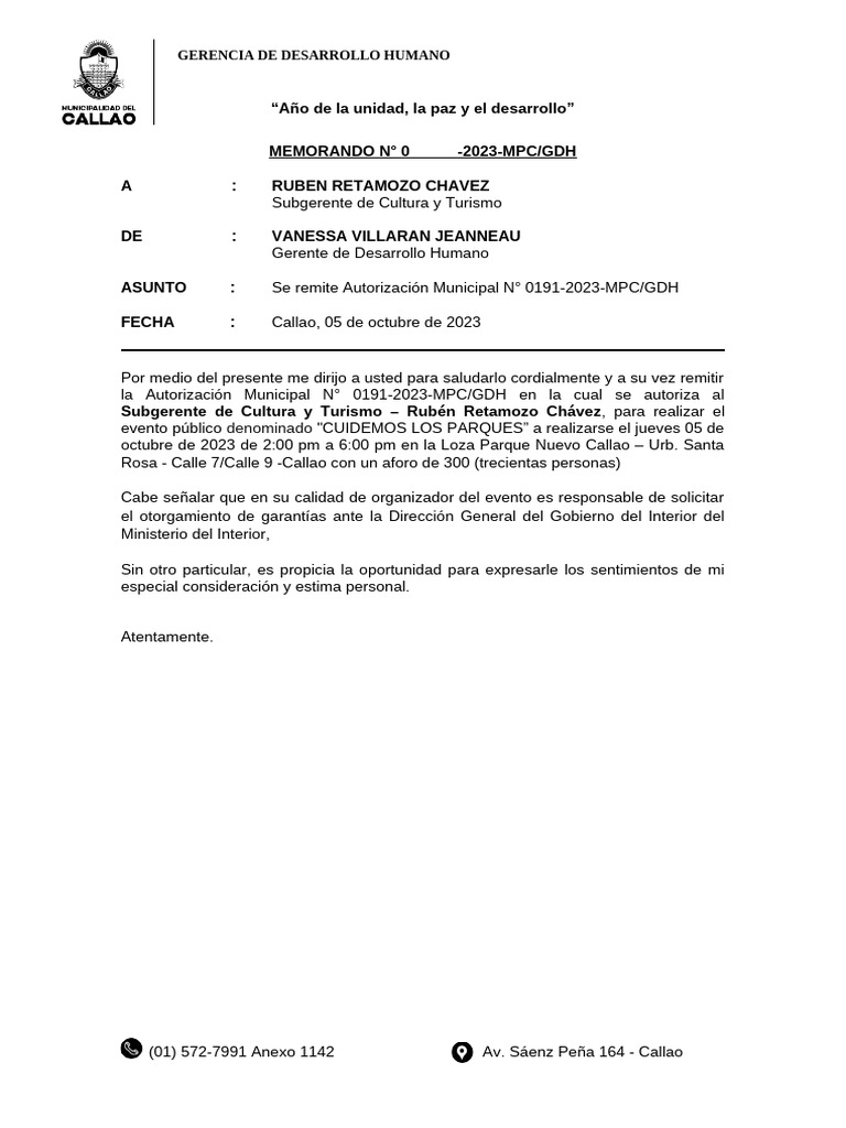 Memorando #Cuidemos Los Parques-Sgct | PDF