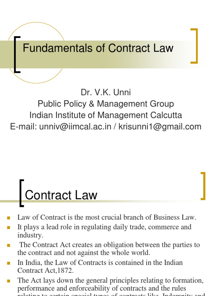 Fundamentals of Contract Law: Dr. V.K. Unni Public Policy & Management ...