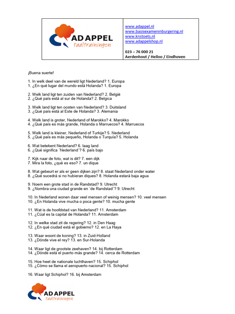 100-vragen-espagnol-versie-november-20141 | PDF