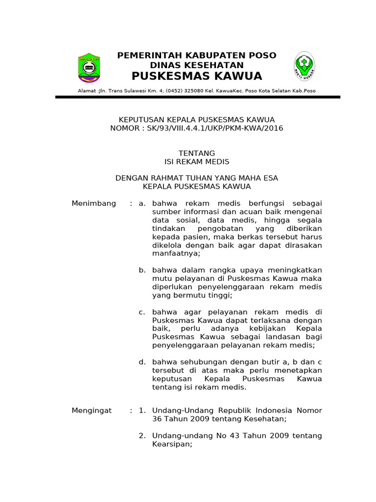SK Tentang Isi Rekamedis | PDF