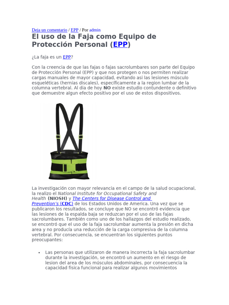 Fajas Sacrolumbares: ¿Realmente EPP? | PDF