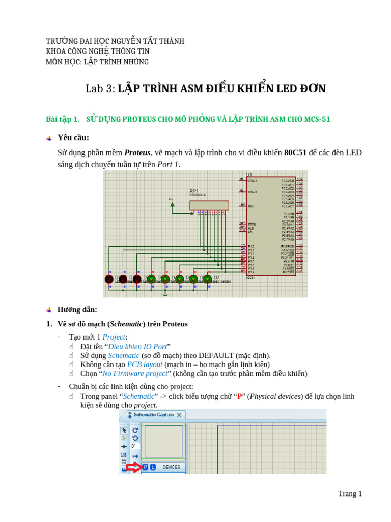 Lab 3-Lap Trinh ASM Dieu Khien Led Don | PDF