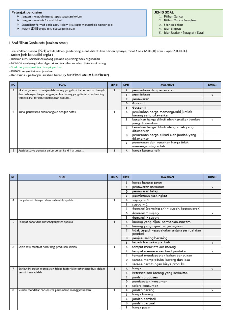 Template Soal Ekonomo PAS_Eko_X | PDF