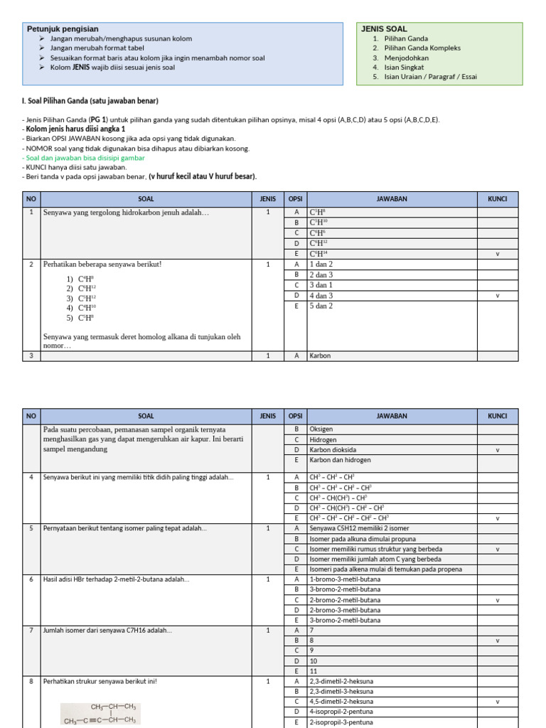 Template Soal Kimia PAS - XI | PDF