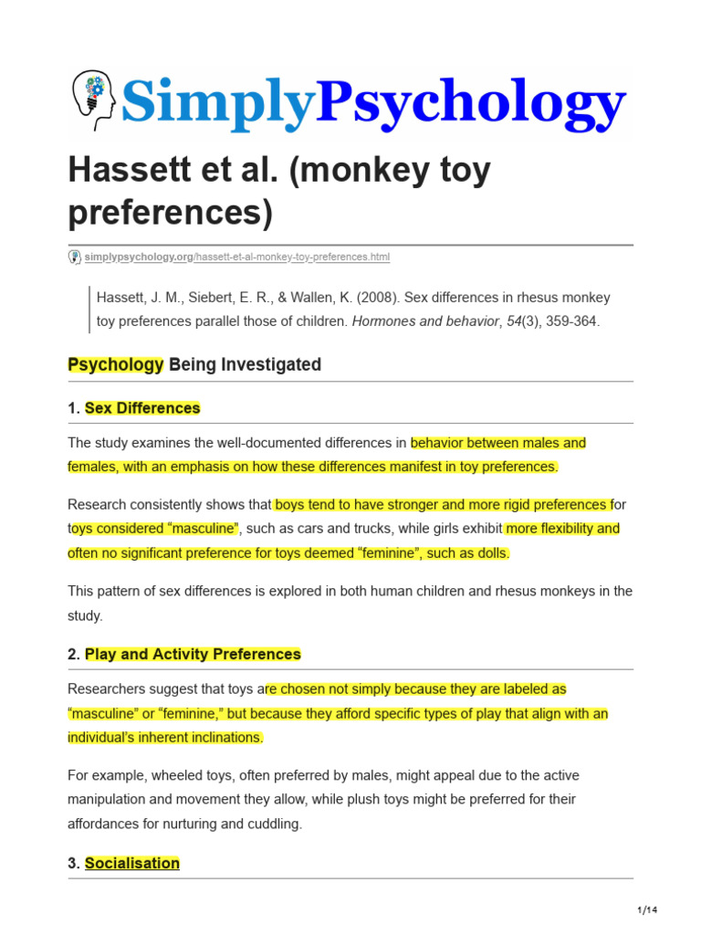 Simplypsychology.org Hassett Et Al Monkey Toy Preferences | PDF | Toys ...