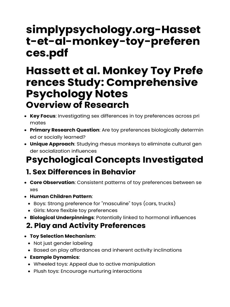 Hassett Et Al Monkey Toy Preferences PDF | PDF | Toys | Socialization