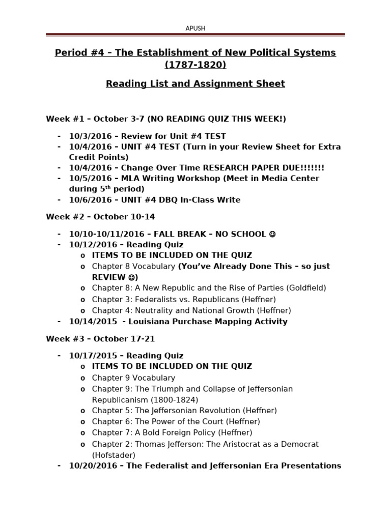 APUSH Period 4 Reading Assignments | PDF | Thomas Jefferson | The ...