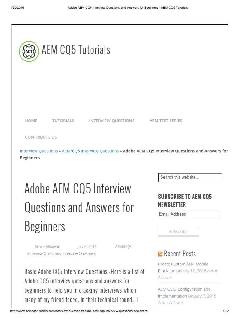 AEM CQ5 Interview Q&A for Beginners | PDF | Computing | Software Engineering