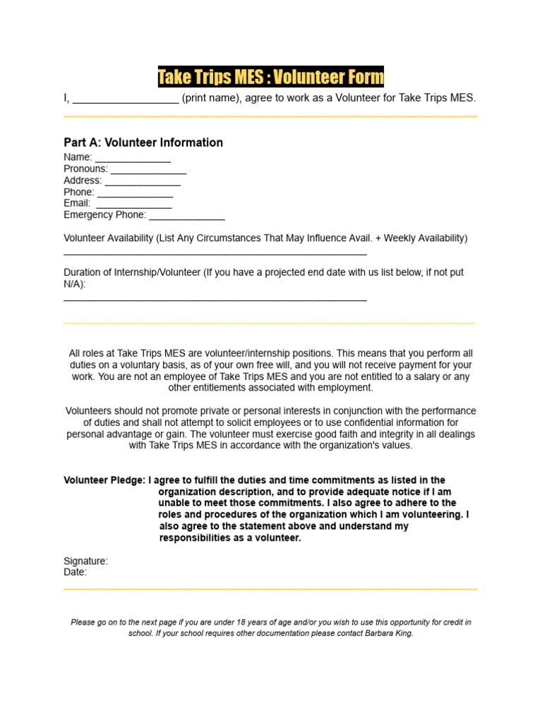 Take Trips MES - Volunteer Form | PDF | Volunteering | Business