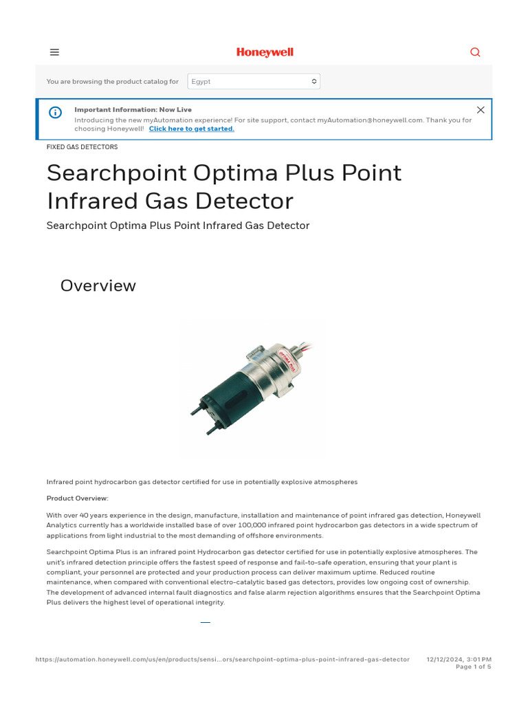 Searchpoint Optima Plus Point Infrared Gas Detector - Honeywell | PDF ...