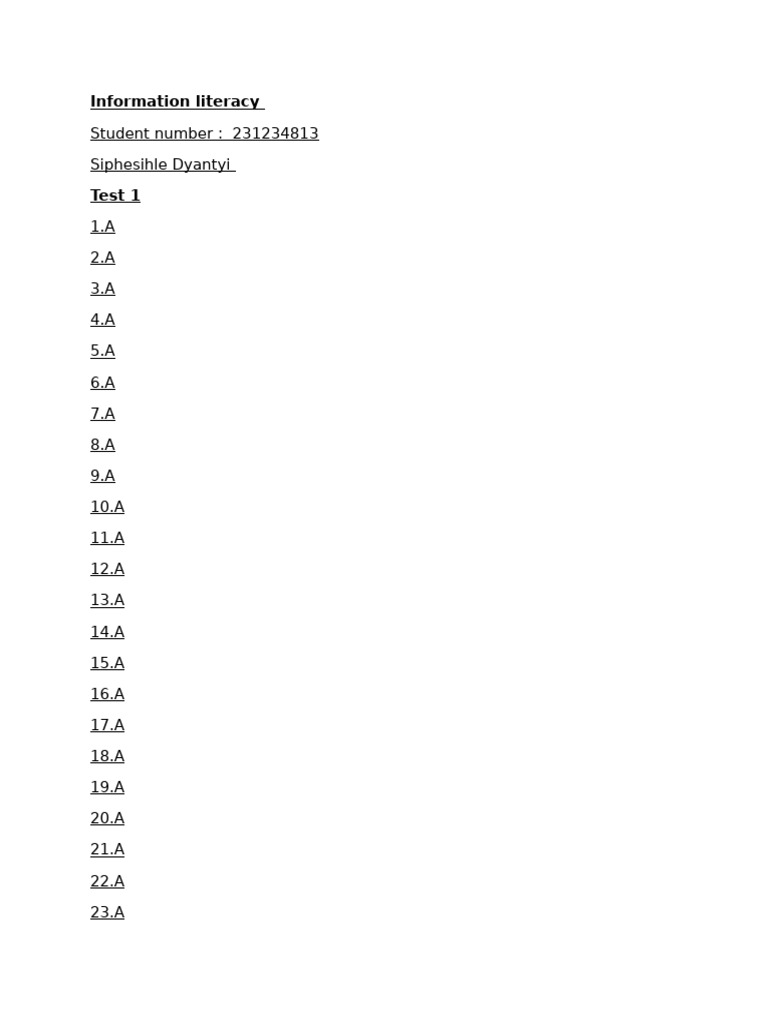 Information Literacy Test 1&2 | PDF