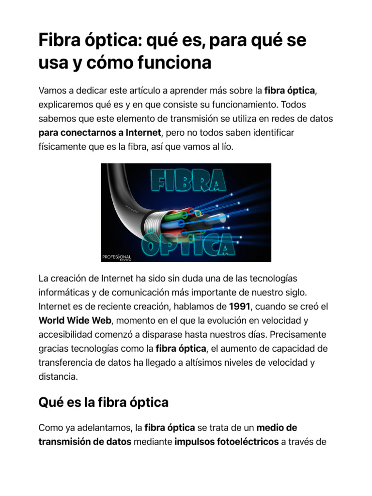 Fibra óptica- qué es, para qué se usa y cómo funciona | PDF | Fibra óptica | Reflexión (Física)