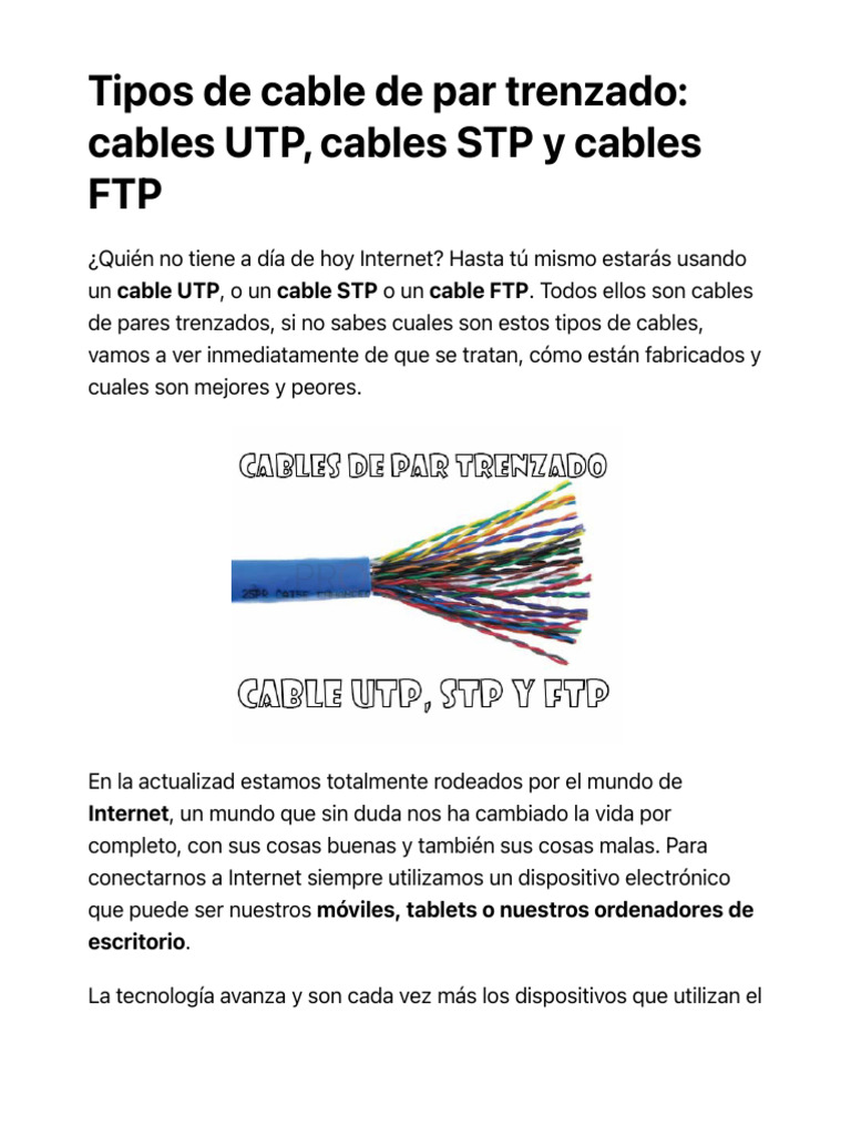 Tipos de Cable de Par Trenzado - Cables UTP, Cables STP y Cables FTP ...